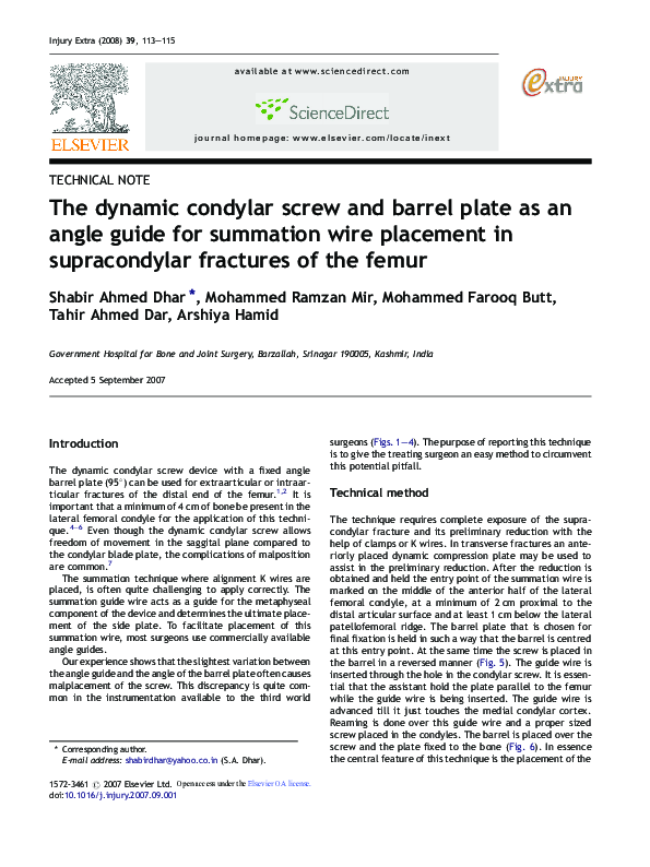 (PDF) The dynamic condylar screw and barrel plate as an angle guide for ...