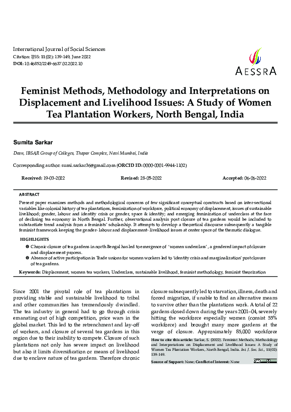 (PDF) Feminist Methods, Methodology and Interpretations on Displacement and Livelihood Issues: A ...