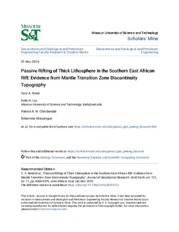 (PDF) Passive rifting of thick lithosphere in the southern East African ...