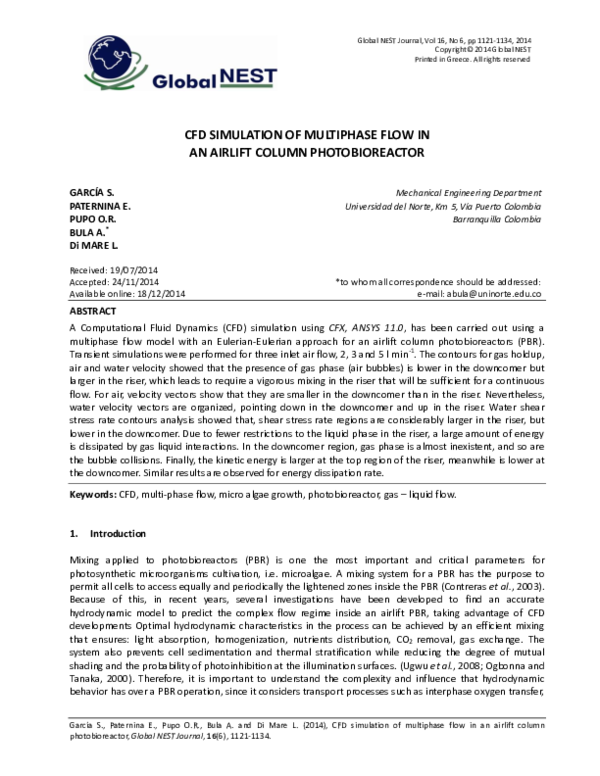 (PDF) CFD Simulation of Multiphase Flow in an Airlift Column Photobioreactor for the Cultivation ...