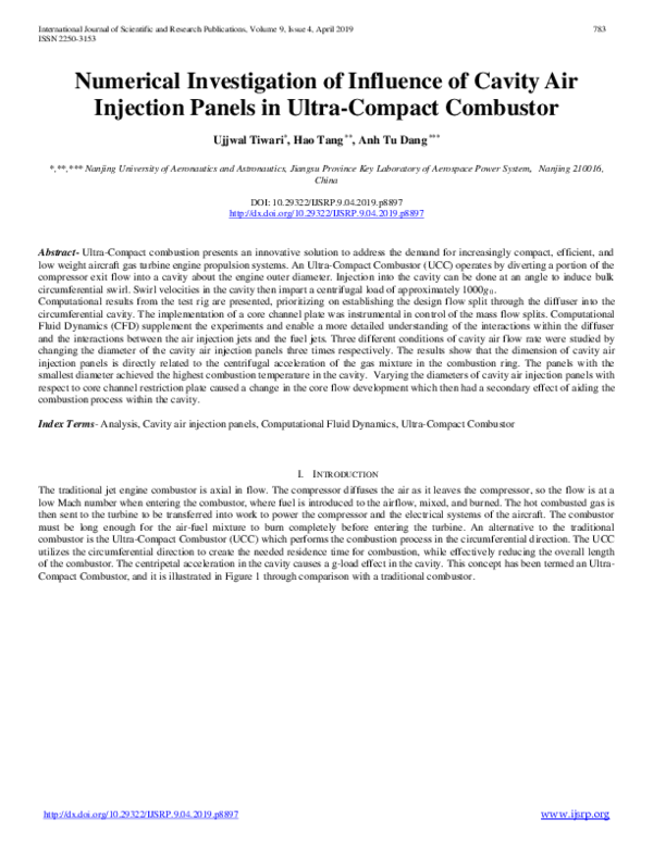(PDF) Numerical Investigation of Influence of Cavity Air Injection Panels in Ultra-Compact Combustor