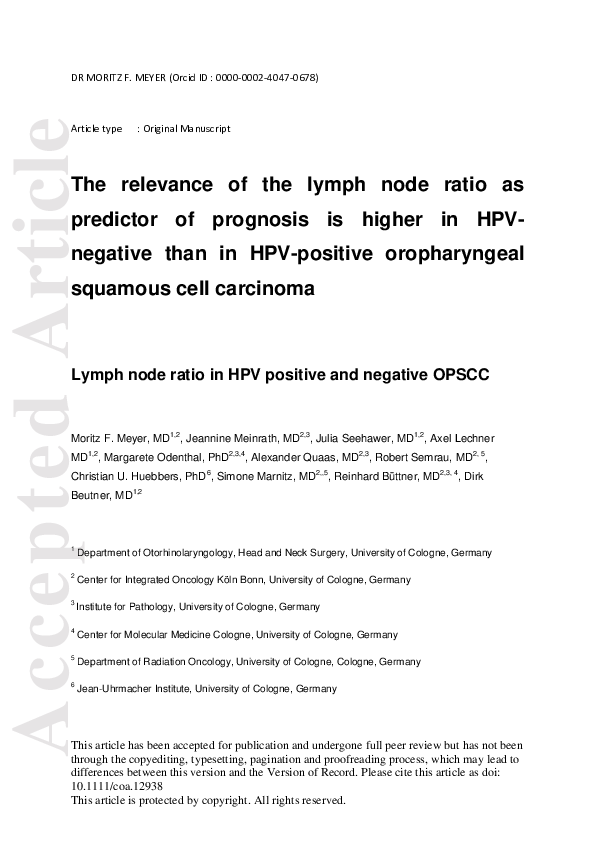 Pdf The Relevance Of The Lymph Node Ratio As Predictor Of Prognosis 3695
