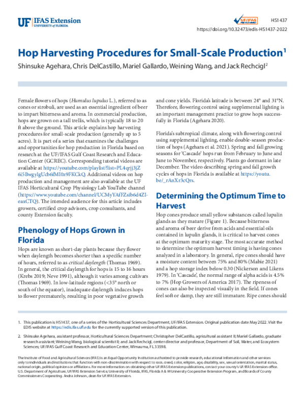 (PDF) Hop Harvesting Procedures for Small-Scale Production