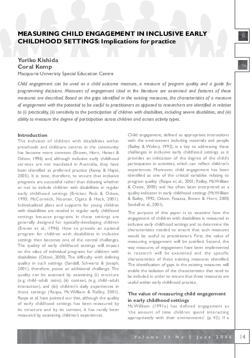 (PDF) Measuring Child Engagement in Inclusive Early Childhood Settings: Implications for Practice