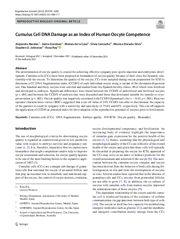 (PDF) Cumulus Cell DNA Damage as an Index of Human Oocyte Competence