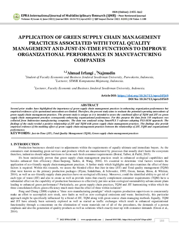 (PDF) Application of Green Supply Chain Management Practices Associated with Total Quality ...
