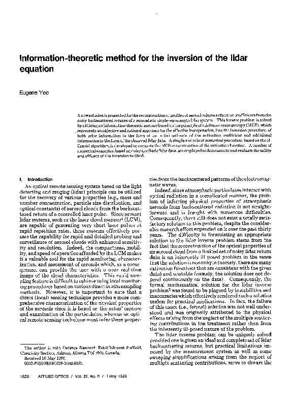 Pdf Information Theoretic Method For The Inversion Of The Lidar Equation