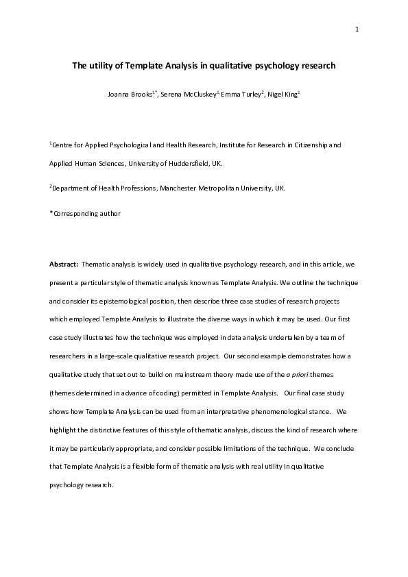 (PDF) The Utility of Template Analysis in Qualitative Psychology Research