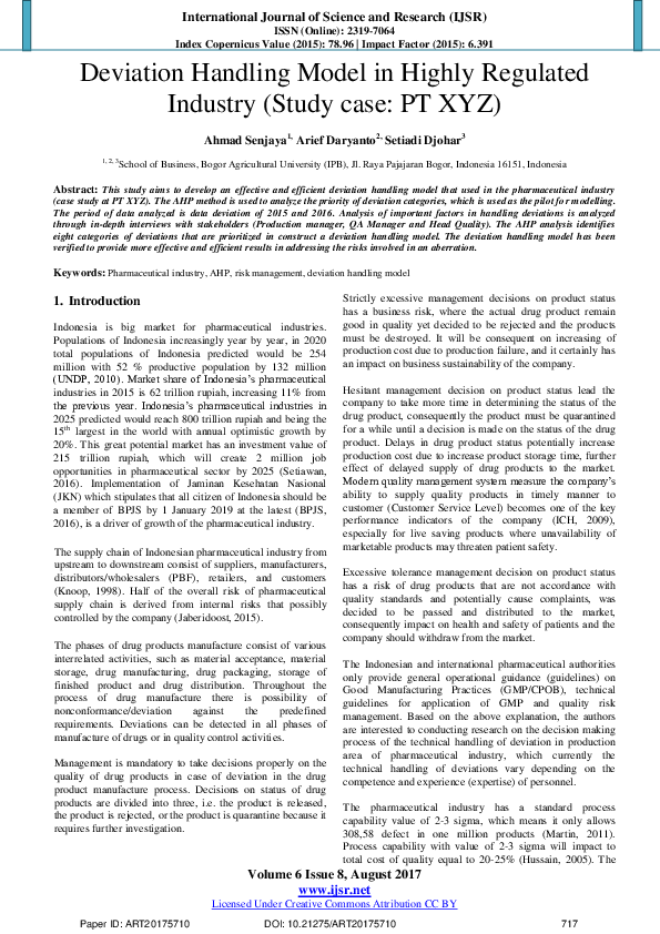 (PDF) Deviation Handling Model in Highly Regulated Industry (Study case ...