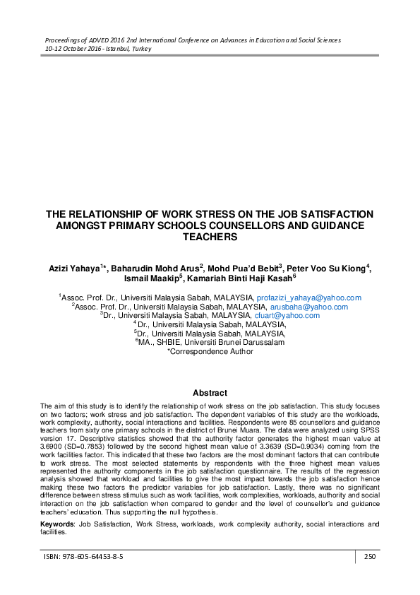 (PDF) The Relationship of Work Stress on the Job Satisfaction Amongst ...