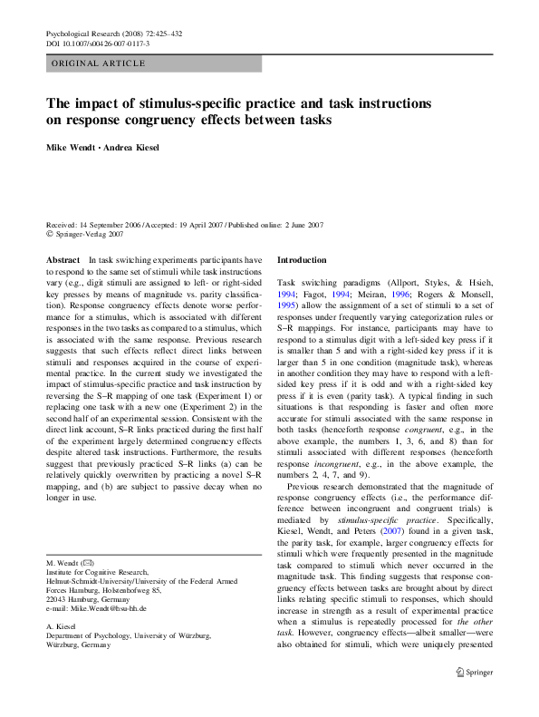 (PDF) The impact of stimulus-specific practice and task instructions on response congruency ...