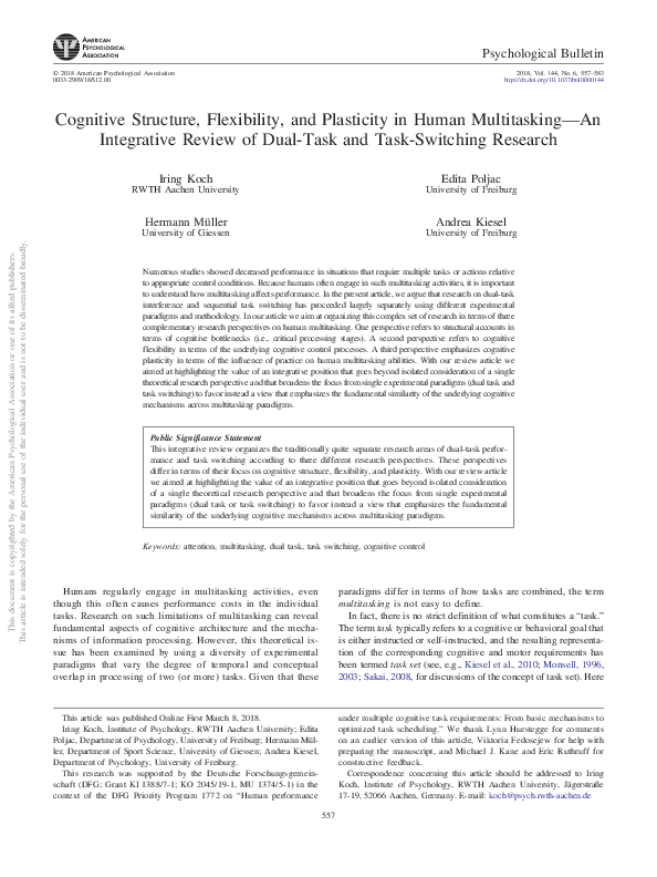 (PDF) Cognitive structure, flexibility, and plasticity in human multitasking-An integrative ...