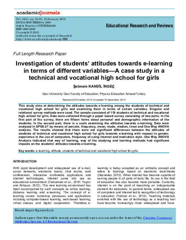 (PDF) Investigation of students attitudes towards e-learning in terms ...