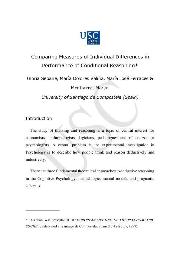 (PDF) Comparing measures of individual differences in performance of Conditional Reasoning