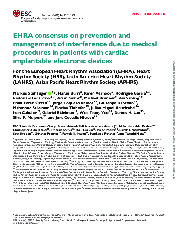 (PDF) EHRA consensus on prevention and management of interference due to medical procedures in ...