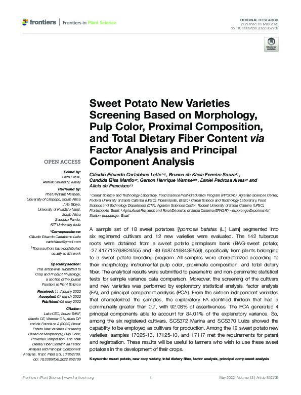 (PDF) Sweet Potato New Varieties Screening Based on Morphology, Pulp ...