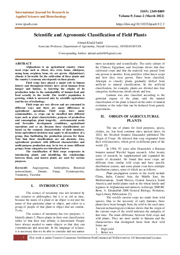 (PDF) Scientific and Agronomic Classification of Field Plants