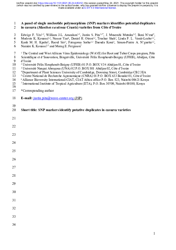 (PDF) A panel of single nucleotide polymorphism (SNP) markers ...