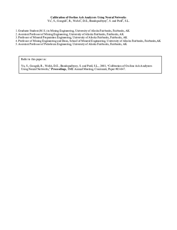 (PDF) Calibration of online ash analyzers using neural networks
