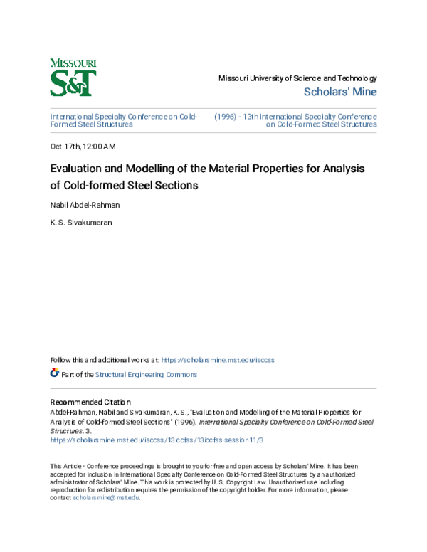 (PDF) Evaluation and Modelling of the Material Properties for Analysis ...