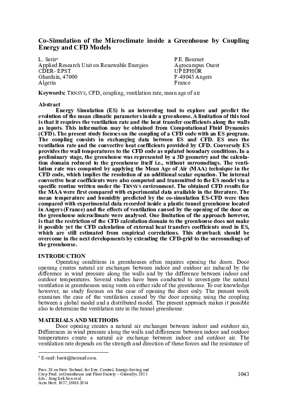 (PDF) Co-Simulation of the Microclimate Inside a Greenhouse by Coupling Energy and CFD Models