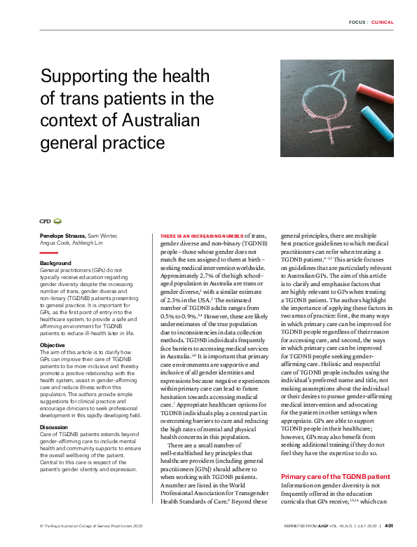 (PDF) Supporting the health of trans patients in the context of ...