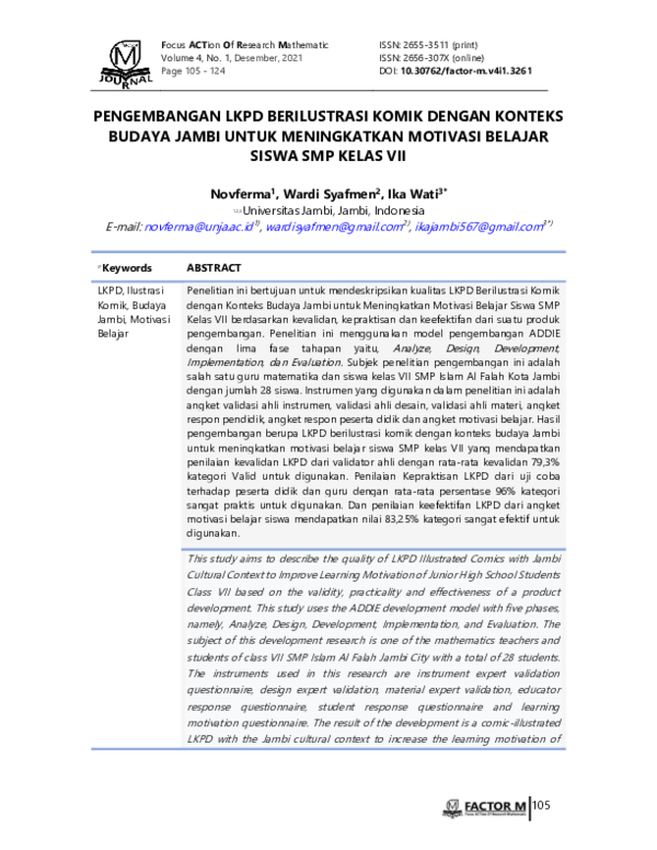 (PDF) Pengembangan LKPD Berilustrasi Komik dengan Konteks Budaya Jambi untuk Meningkatkan ...
