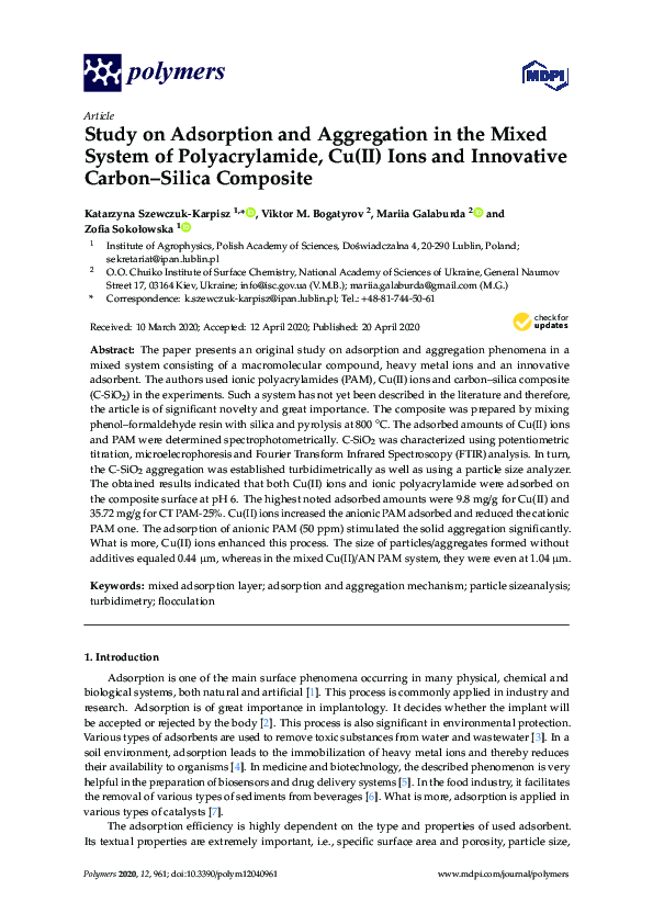 (PDF) Study on Adsorption and Aggregation in the Mixed System of Polyacrylamide, Cu(II) Ions and ...