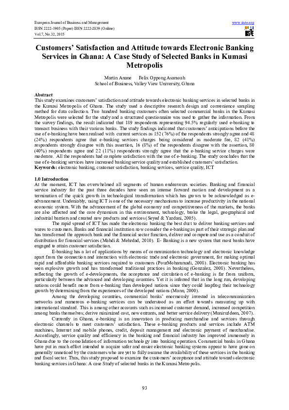 (PDF) Customers’ Satisfaction and Attitude towards Electronic Banking Services in Ghana: A Case ...