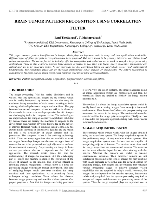 (PDF) Brain Tumor Pattern Recognition Using Correlation Filter