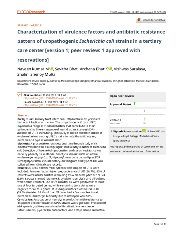 (PDF) Characterization of virulence factors and antibiotic resistance pattern of uropathogenic ...