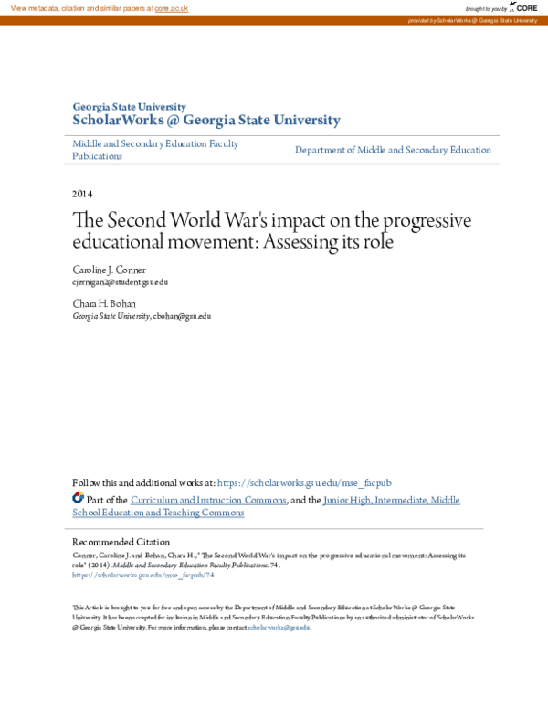 (PDF) The Second World War\u27s impact on the progressive educational ...