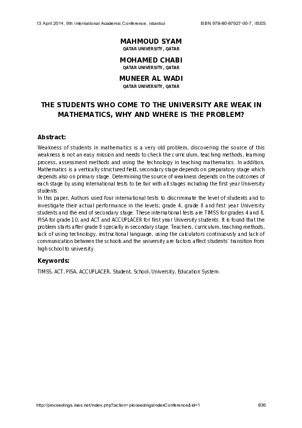 (PDF) The Students Who Come to the University are Weak in Mathematics ...
