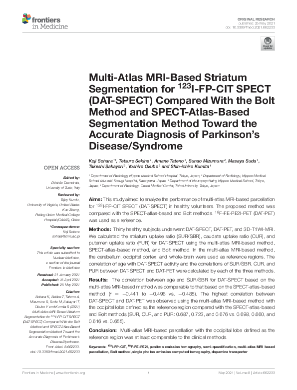 (PDF) Multi-Atlas MRI-Based Striatum Segmentation for 123I-FP-CIT SPECT (DAT-SPECT) Compared ...