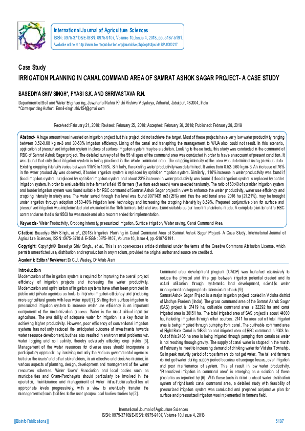 (PDF) Irrigation Planning in Canal Command Area of Samrat Ashok Sagar ...