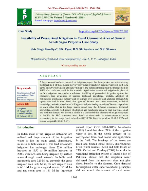 (PDF) Feasibility of Pressurized Irrigation in Canal Command Area of ...