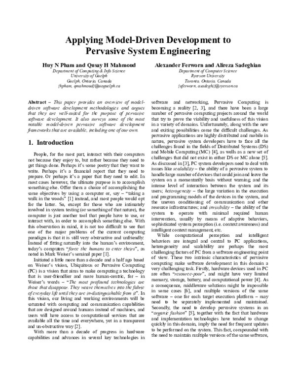 Pdf Applying Model Driven Development To Pervasive System Engineering
