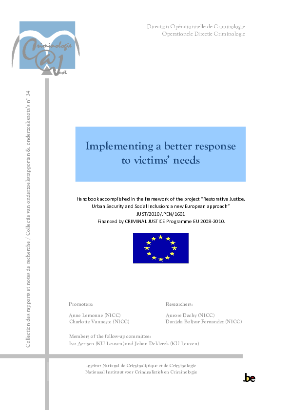 (PDF) Implementing a better response to victims’ needs | Anne Lemonne ...