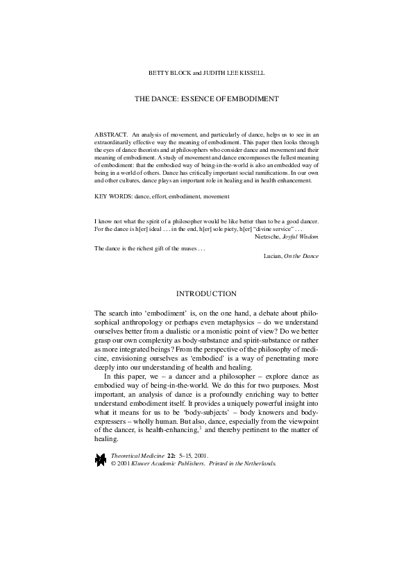 (PDF) The Dance: Essence of Embodiment