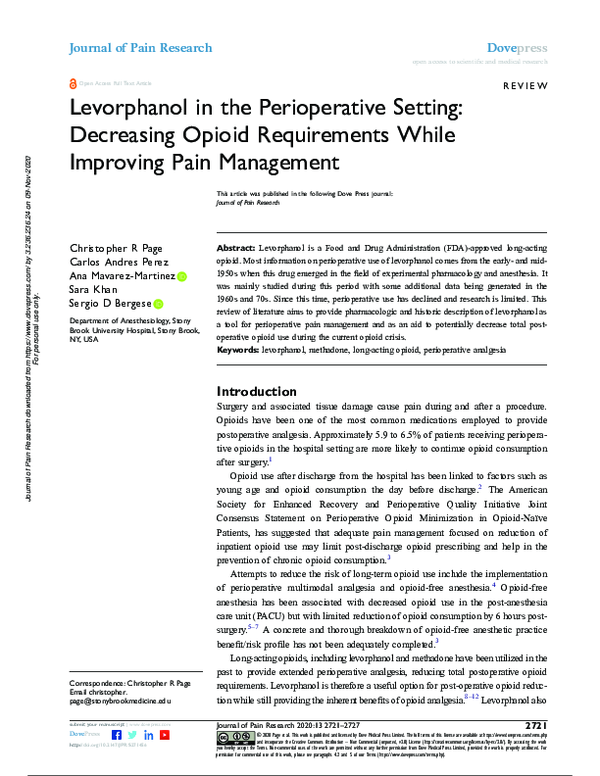 (PDF) Levorphanol in the Perioperative Setting: Decreasing Opioid ...