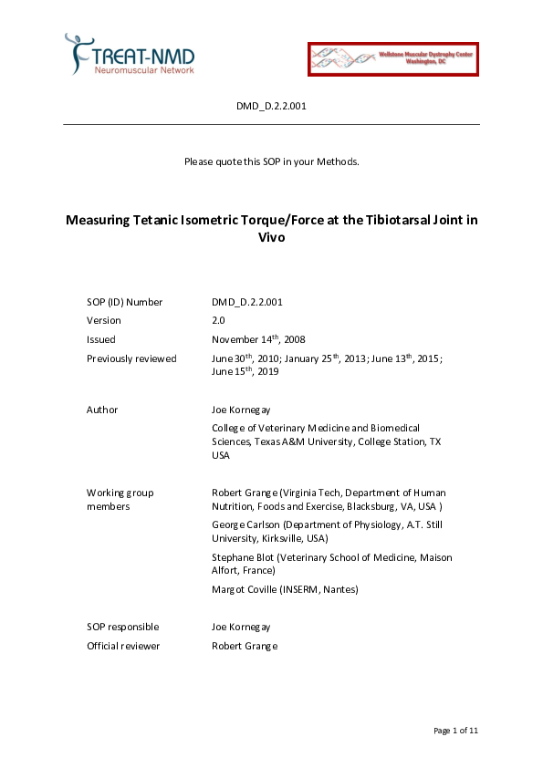 (PDF) Measuring Tetanic Isometric Torque/Force at the Tibiotarsal Joint ...