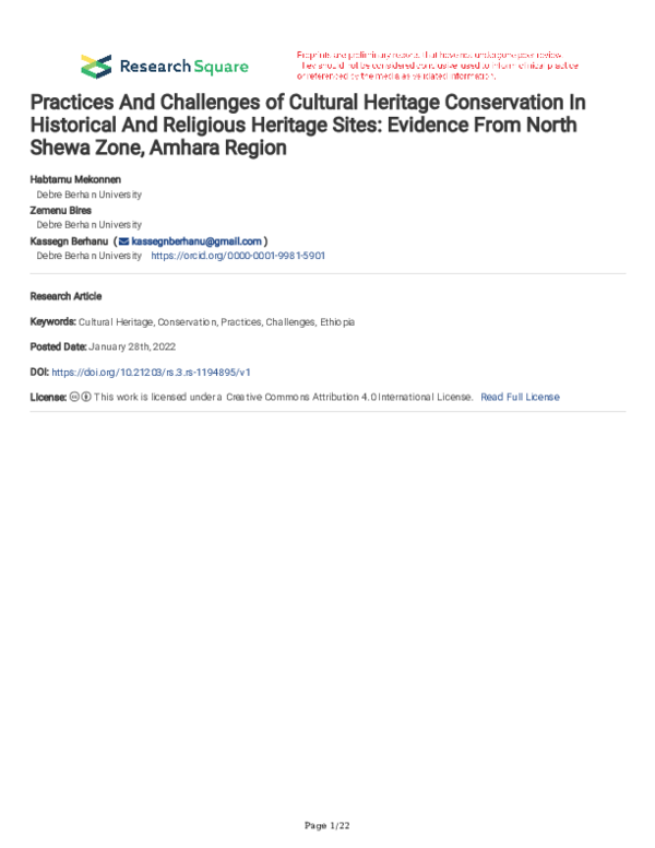 (PDF) Practices And Challenges of Cultural Heritage Conservation In ...