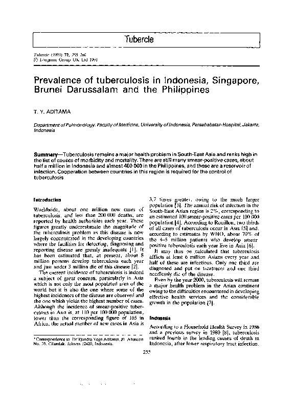 (PDF) Prevalence of tuberculosis in Indonesia, Singapore, Brunei ...