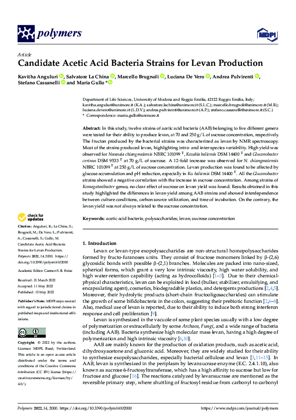 (PDF) Candidate Acetic Acid Bacteria Strains for Levan Production