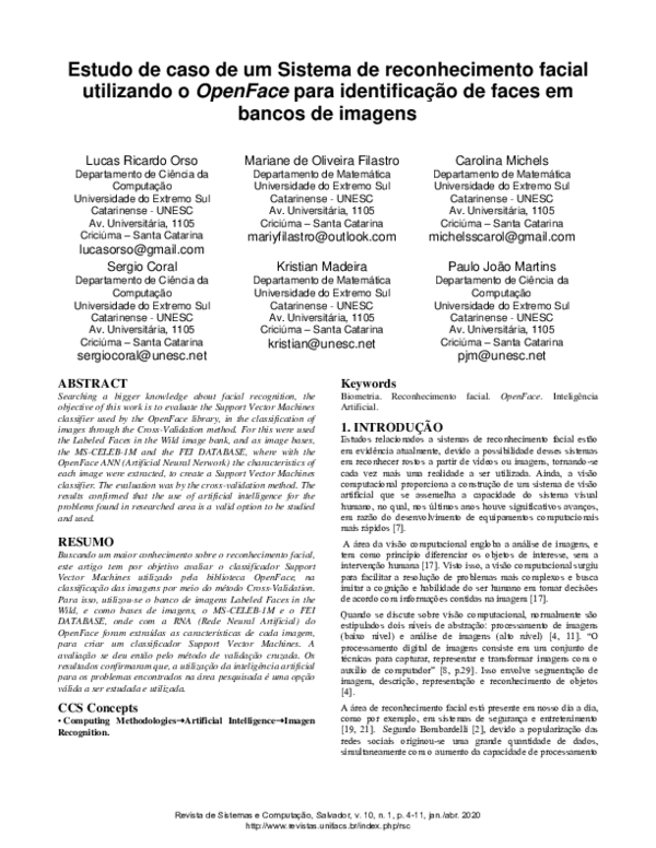 (PDF) Estudo De Caso De Um Sistema De Reconhecimento Facial Utilizando ...