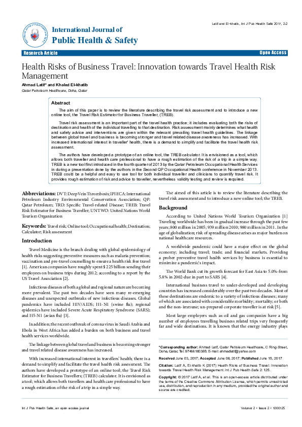 (PDF) Health Risks of Business Travel: Innovation towards Travel Health ...