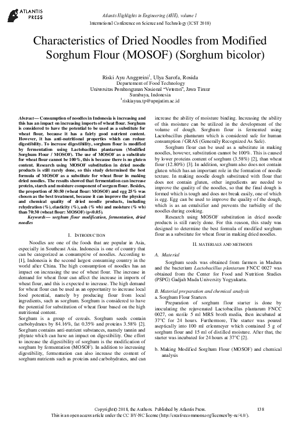 (PDF) Characteristics of Dried Noodles from Modified Sorghum Flour ...