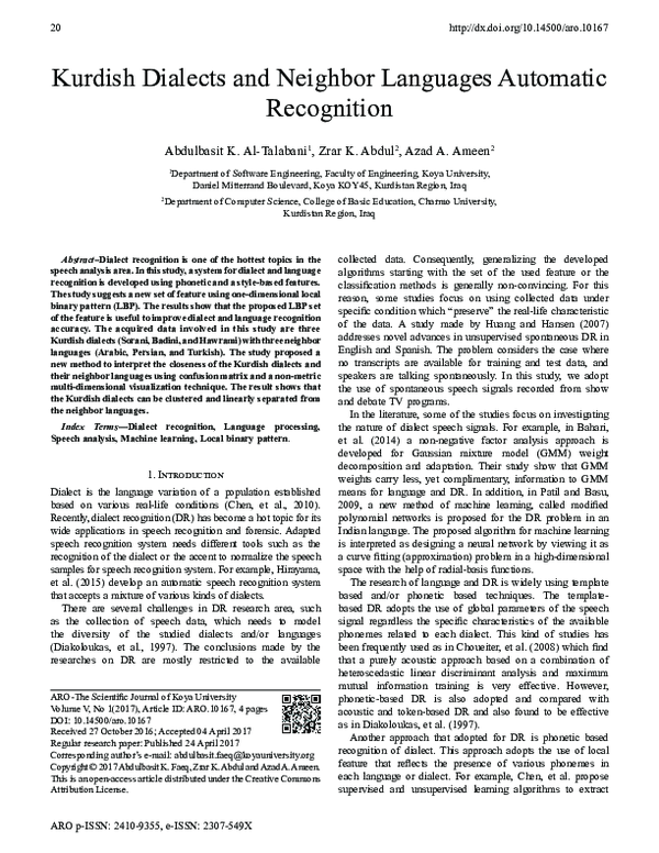 (PDF) Automatic Recognition of Kurdish Dialects and Neighboring Languages