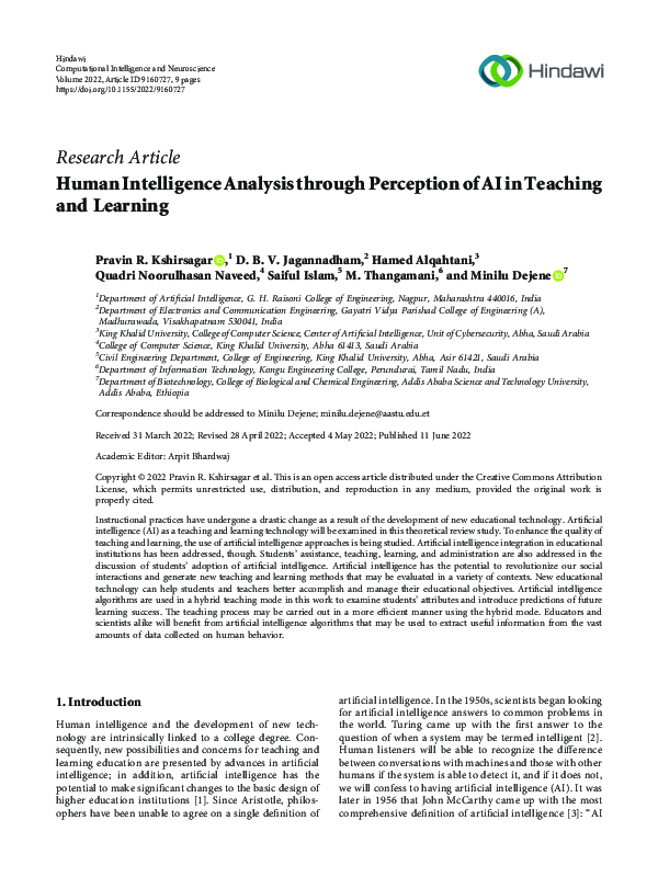 (PDF) Human Intelligence Analysis through Perception of AI in Teaching ...