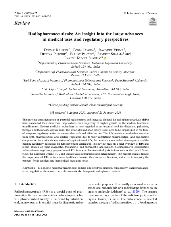 (PDF) Radiopharmaceuticals: An insight into the latest advances in ...